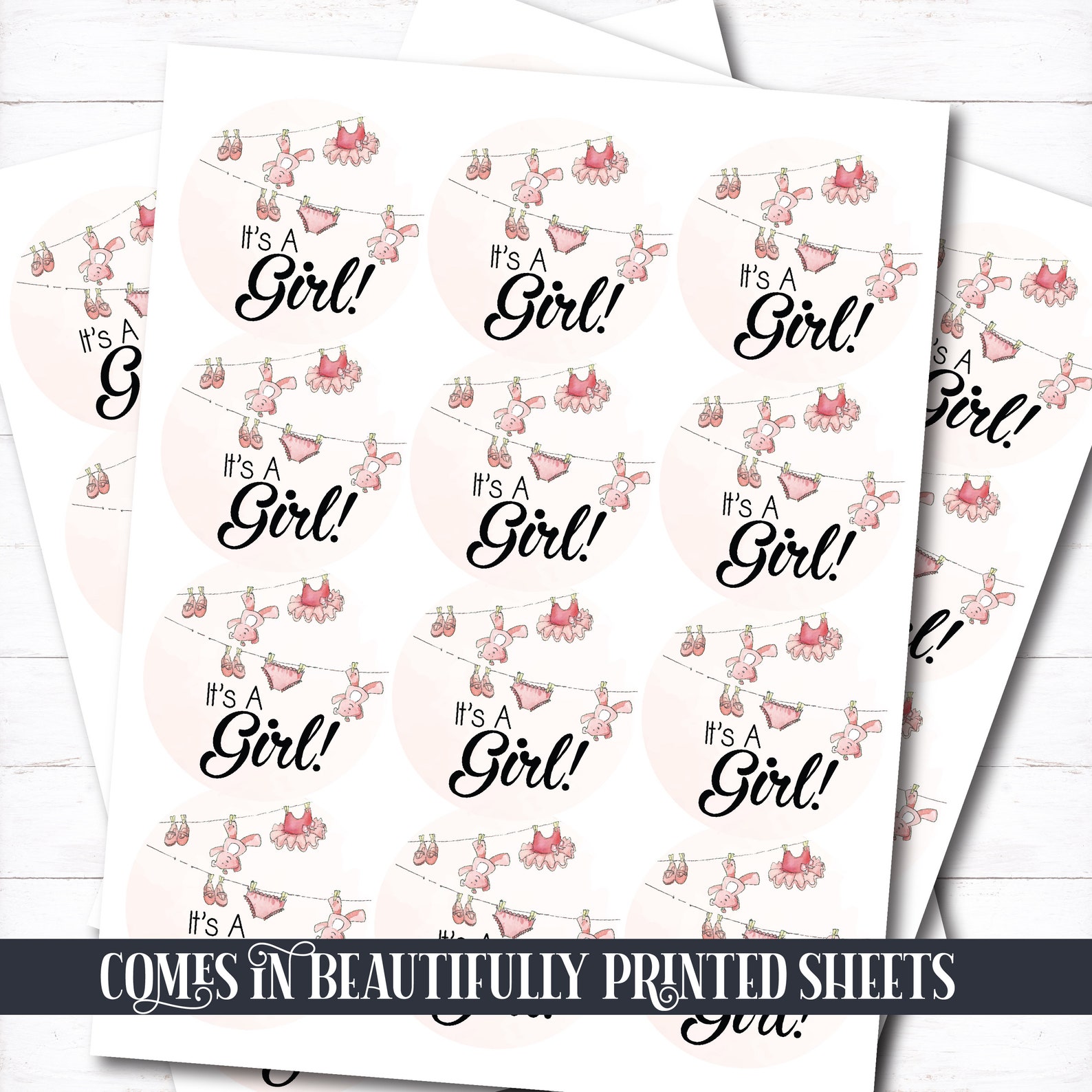Its A Girl Stickers, Round Stickers, Baby Shower Labels, Baby Shower ...