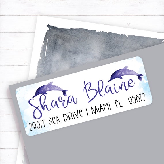 Dolphin Address Label Ocean Address Dolphin Cute Purple | Etsy