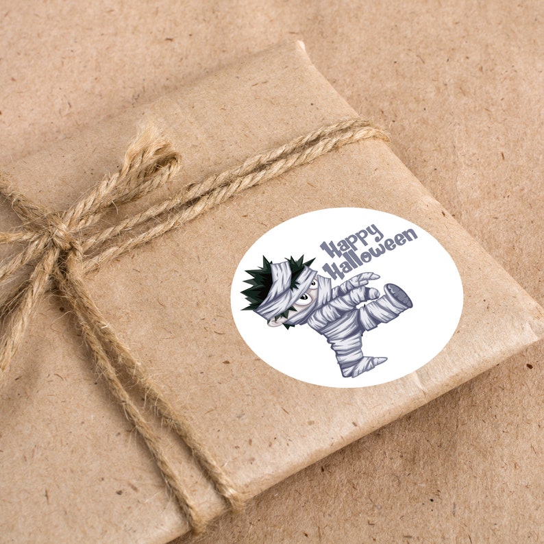 Halloween Sticker Treat Bag Sticker Mummy Sticker Happy - Etsy