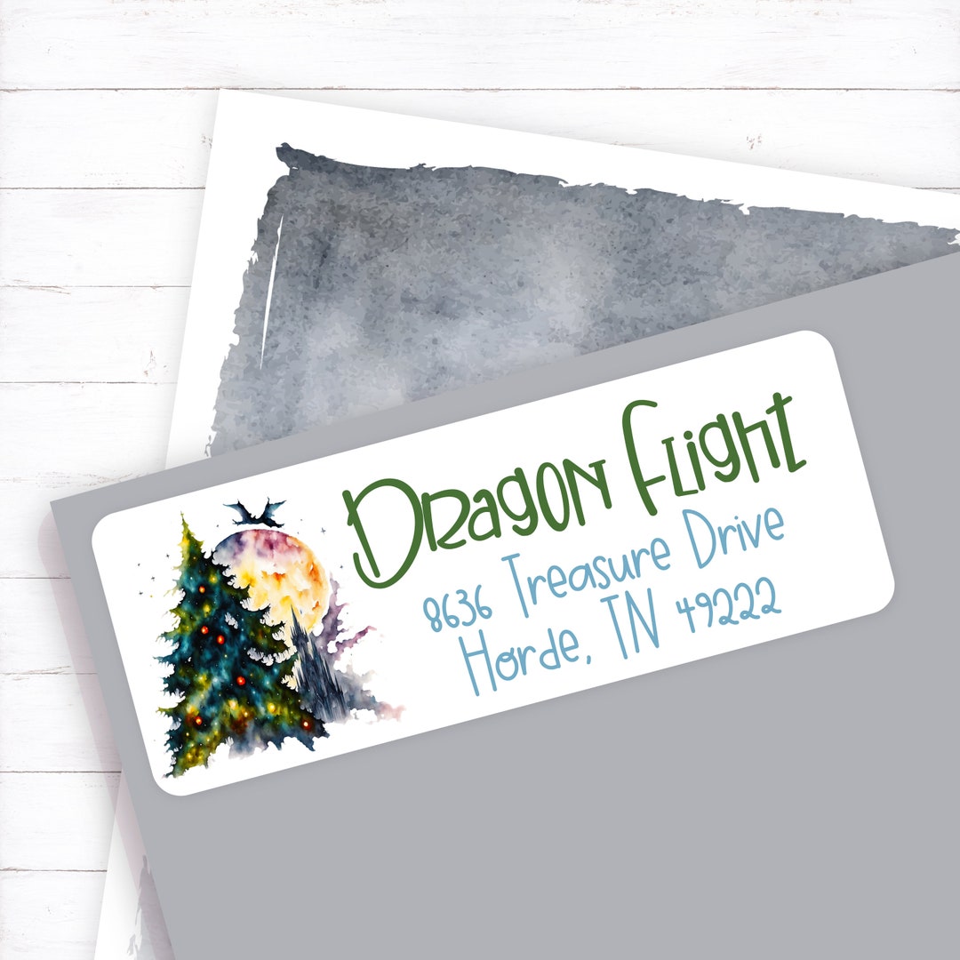 Christmas Dragon Address Label, Dragon Holiday Address Label, Fantasy ...