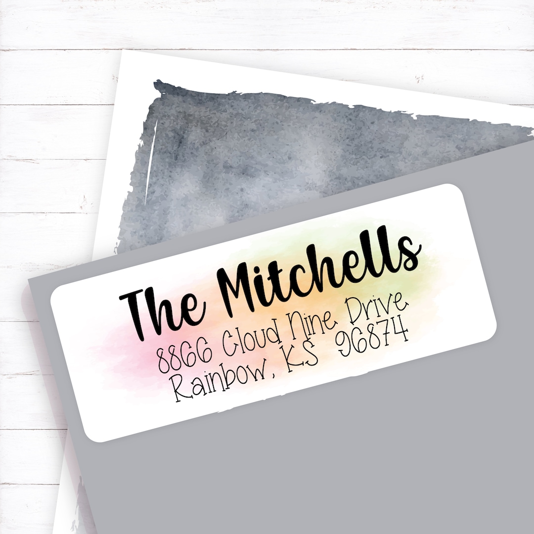 Pastel Watercolor Rainbow Splash Elegant Address Label, Colorful ...