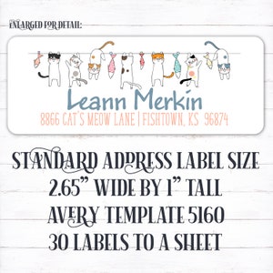 Cool Cat Mailing Label, Fun Cat Envelope Sticker, Custom Cat Return ...