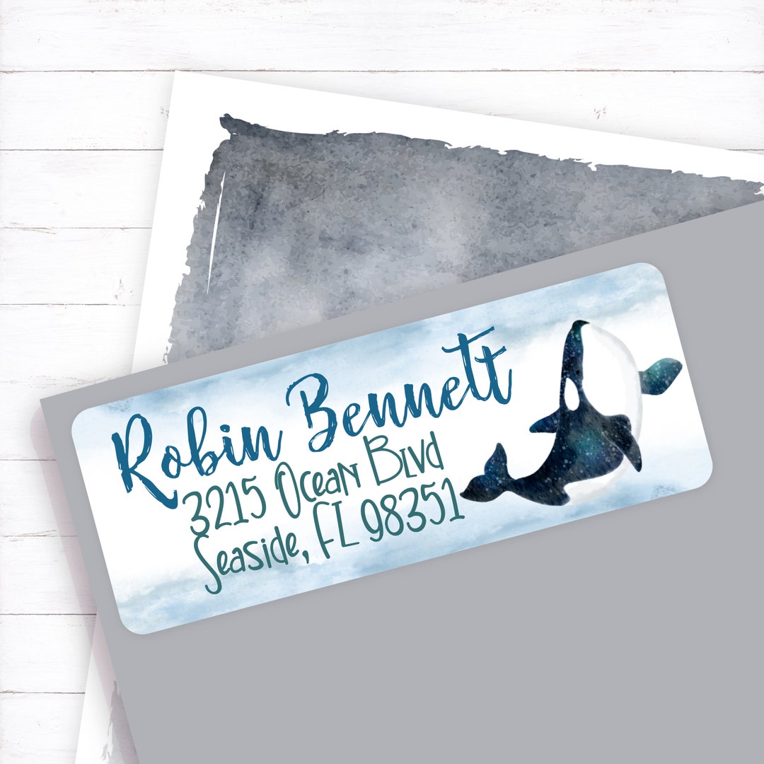 Orca Address Label, Ocean Address, Killer Whale, Watercolor Ocean ...