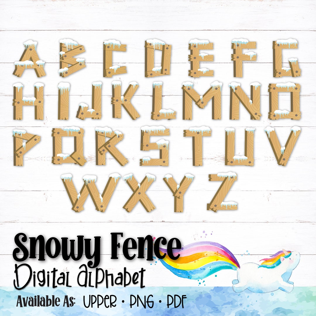 Snow Covered Wooden Fence Printable Digital Alphabet Letters, Wooden ...