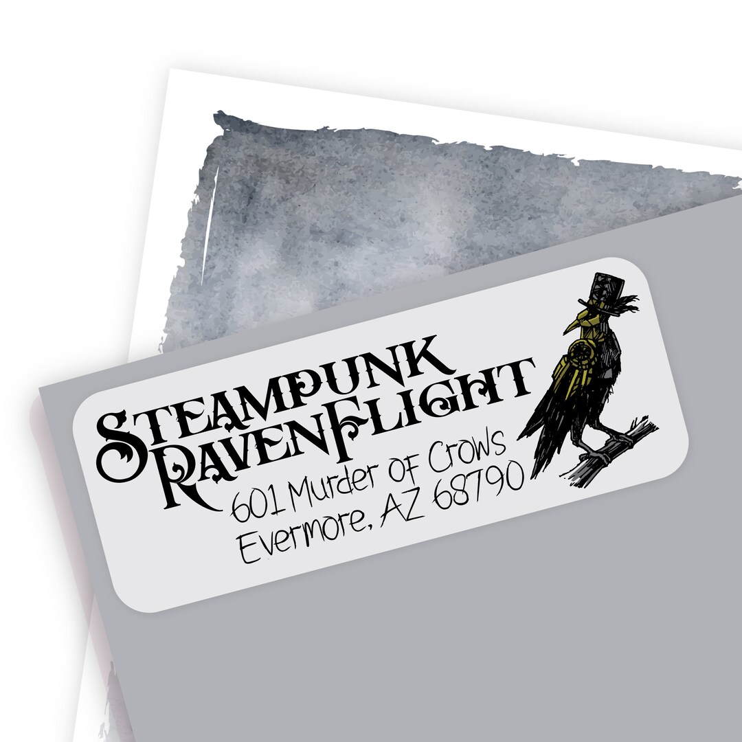 Steampunk Address Label, Steampunk Raven, Raven, Crow Address Sticker ...