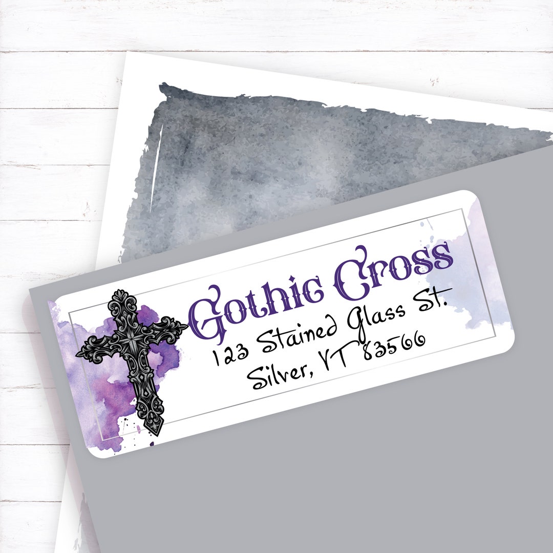 Gothic Cross Address Label, Dark Gothic Address Sticker, Masculine ...