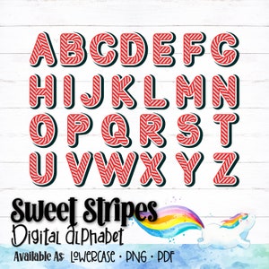 Peppermint Stripe Digital Printable Alphabet Letters, Striped Letters ...