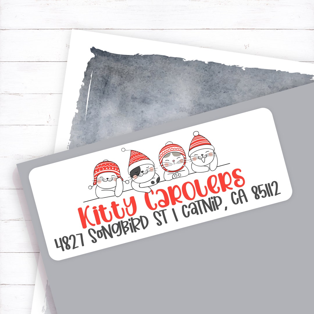 Christmas Cat Address Label, Christmas Caroling, Christmas Invitation ...