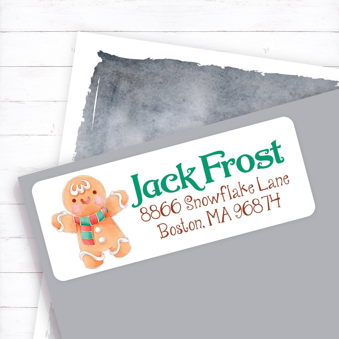 Cute Gingerbread Man Christmas Address Label, Holiday Gingerbread ...