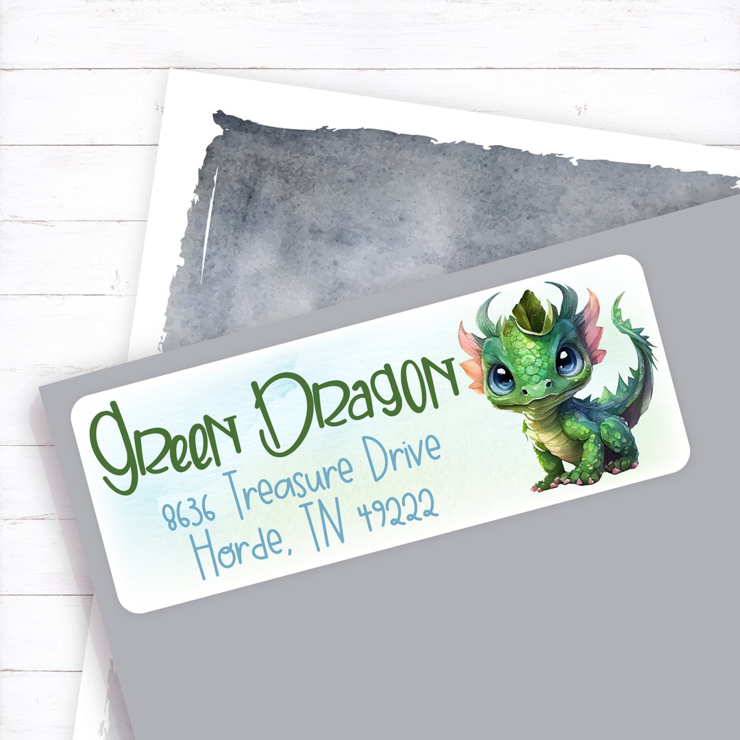 Baby Dragon Address Label, Green Dragon Address Label, Fantasy Address ...