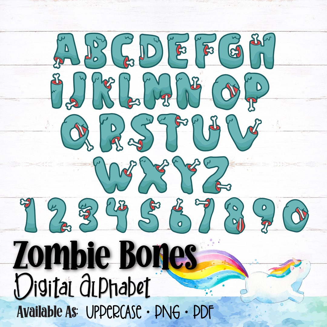 Zombie Bones Digital Alphabet Printable Letters, Zombie Letters, Bone Alphabet, Halloween ...