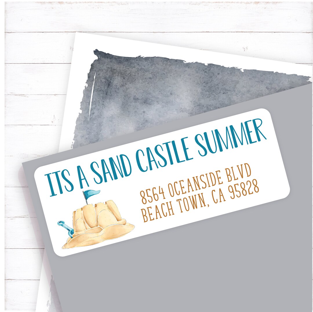 Sandcastle Address Label, Beach Address Sticker, Ocean Return Address ...