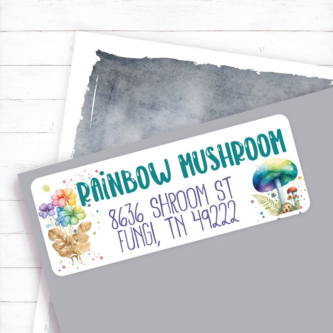 Rainbow Mushroom Address Label, Shroom Address Sticker, Mushroom ...