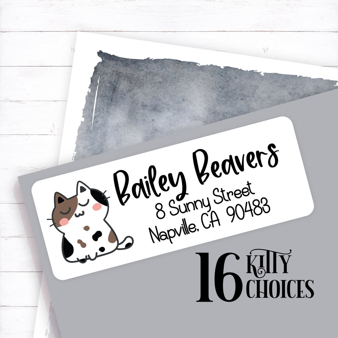 Adorable Sketch Kitty Address Label, Cat Lover Address Label, Crazy Cat ...