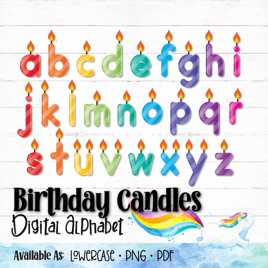 Printable Digital Alphabet Letters, Birthday Candle Letters, Birthday ...