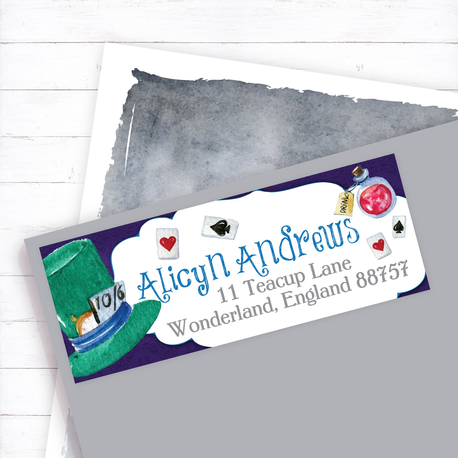 Mad hatter address label alice in wonderland address sticker | Etsy