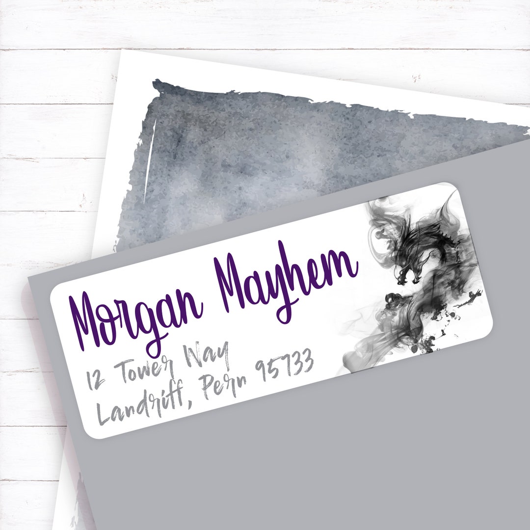 Smoke Dragon Return Address Labels, Fantasy Address Label, Dragon ...
