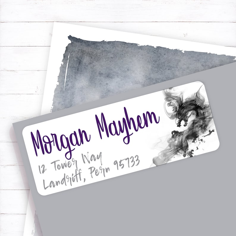 Smoke Dragon Return Address Labels Fantasy Address Label | Etsy