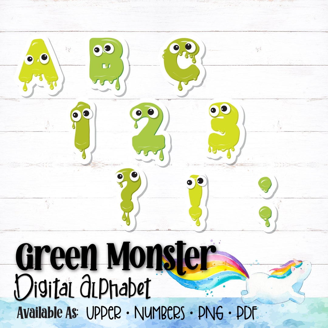 Green Monster Eyeballs Printable Digital Alphabet Letters, Green ...