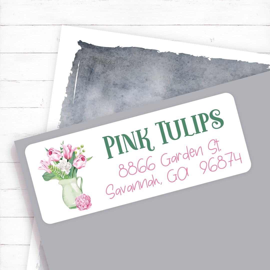 Pink Floral Address Label, Shabby Chic Pink Tulip Feminine Envelope ...