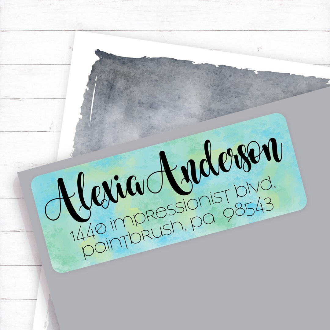 Elegant Watercolor Background Return Address Sticker, Blue Address ...