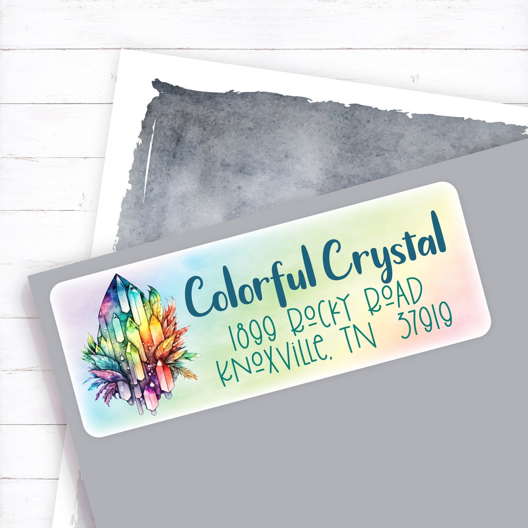 Colorful Boho Crystal Address Label, Rainbow Wiccan Crystal Address ...