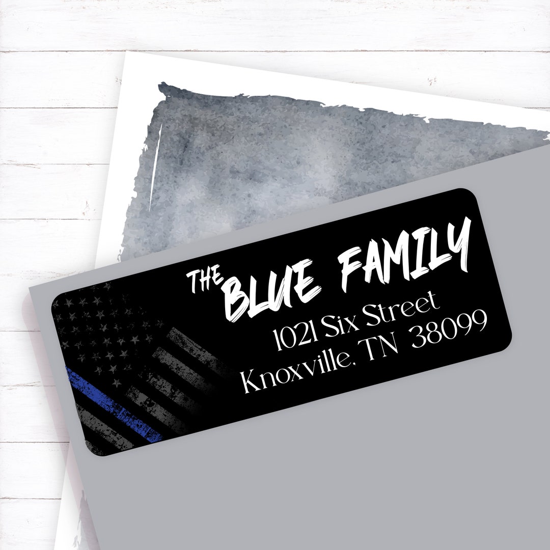 Thin Blue Line Police Support Address Label, Blue Family Address Sticker, American Flag Mailing ...