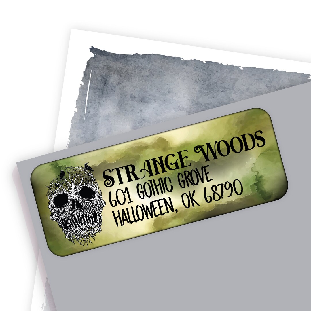 Skull Forest Dark Gothic Address Label, Skull and Trees Address Sticker ...
