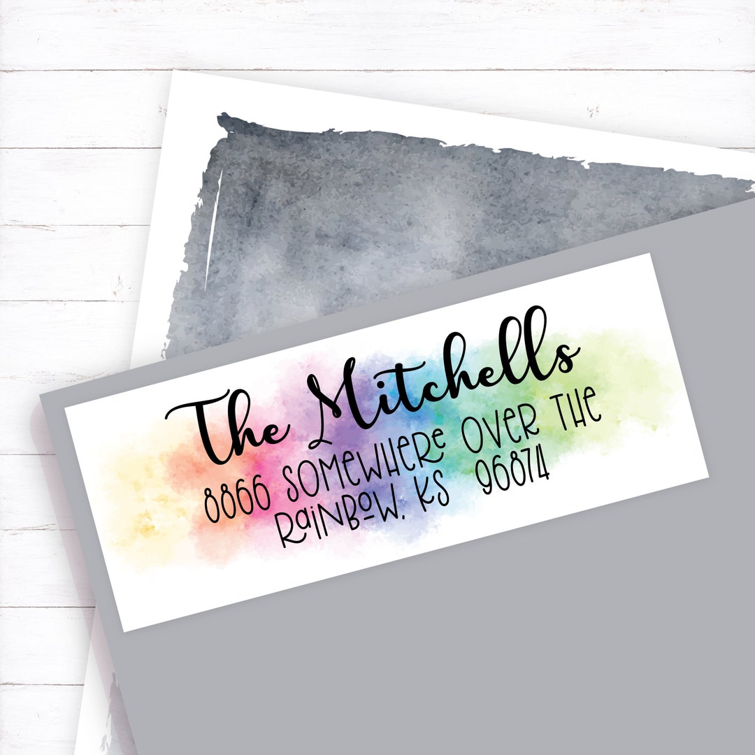 Multi-colored Personalized Address Labels, Watercolor Rainbow Return ...