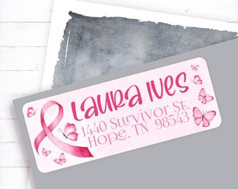 Breast Cancer Address Label, Pink Ribbon, Awareness, Survivor, Return ...