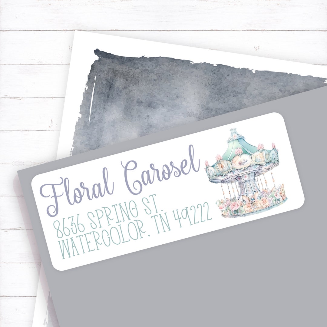 Floral Carousel Address Label, Elegant Pastel Address Sticker, Feminine ...