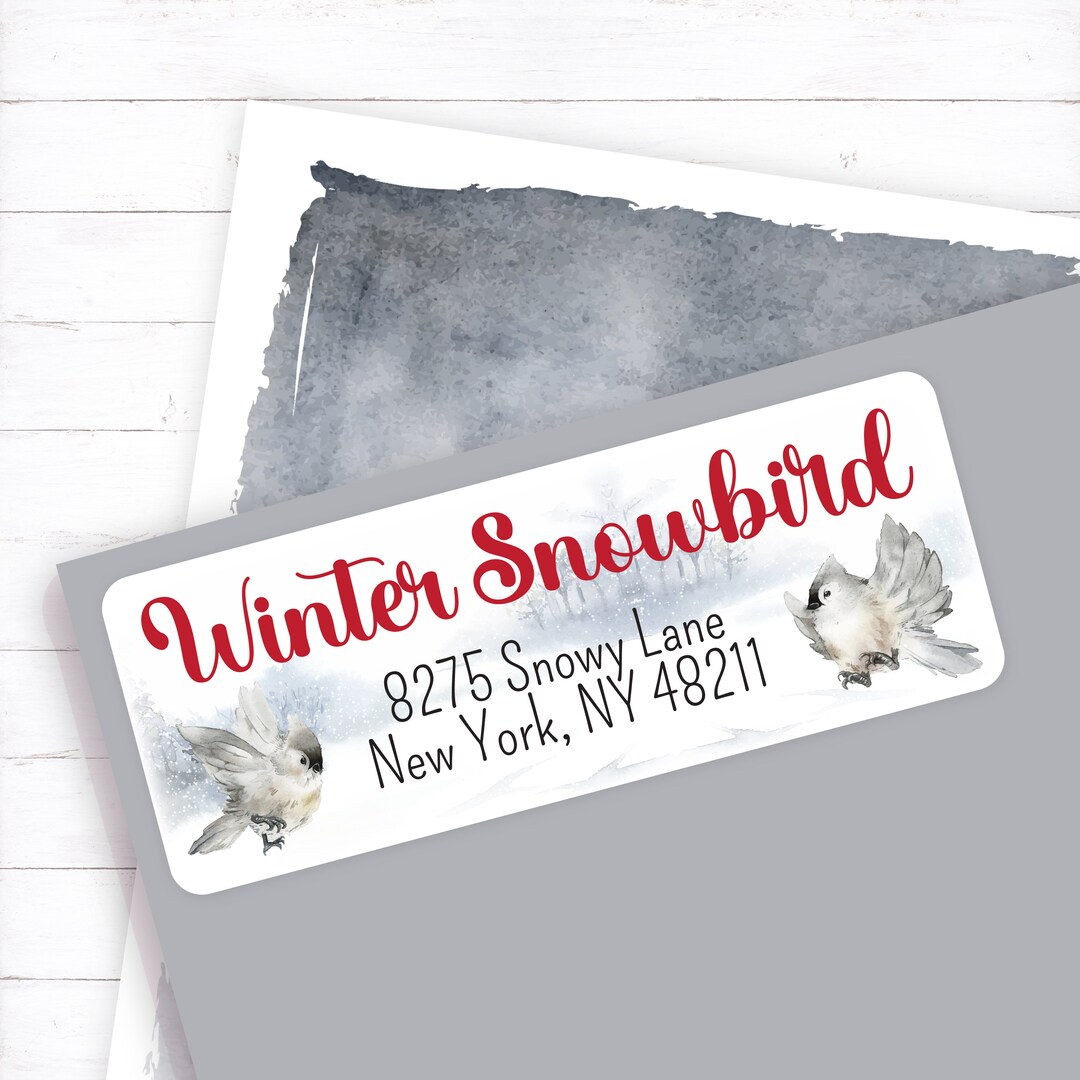 Snowbird Address Label, Winter Address Label, Christmas Card Label ...