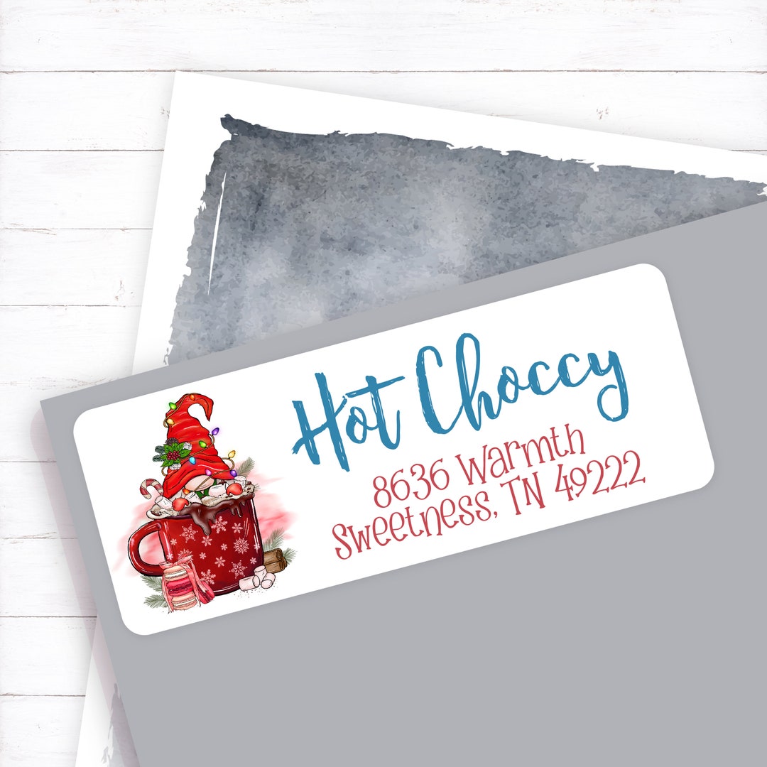 Hot Chocolate Gnome Address Label, Christmas Gnome Address Sticker ...