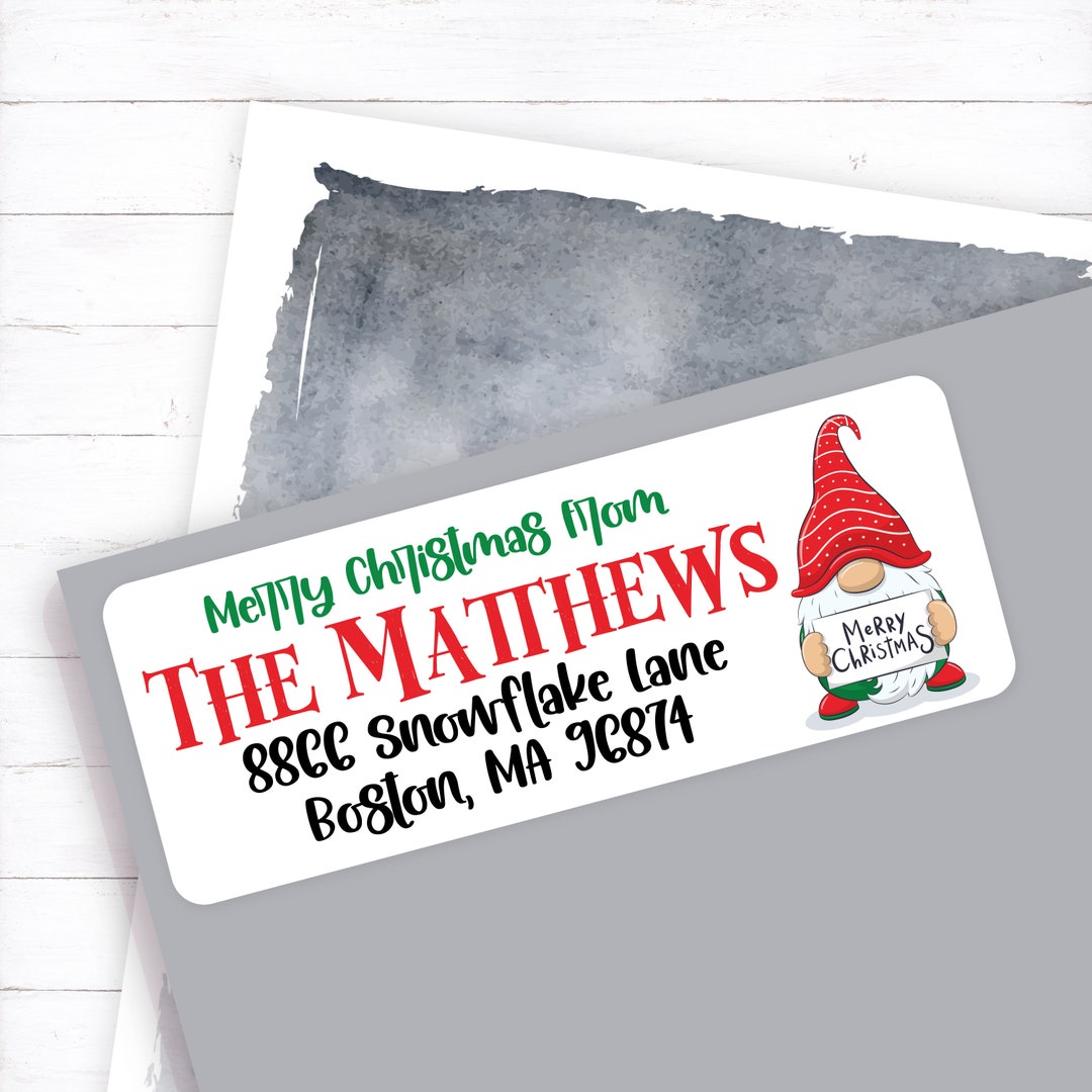 Holiday Gnome Address Label for Christmas Cards, Winter Gnome Mailing ...