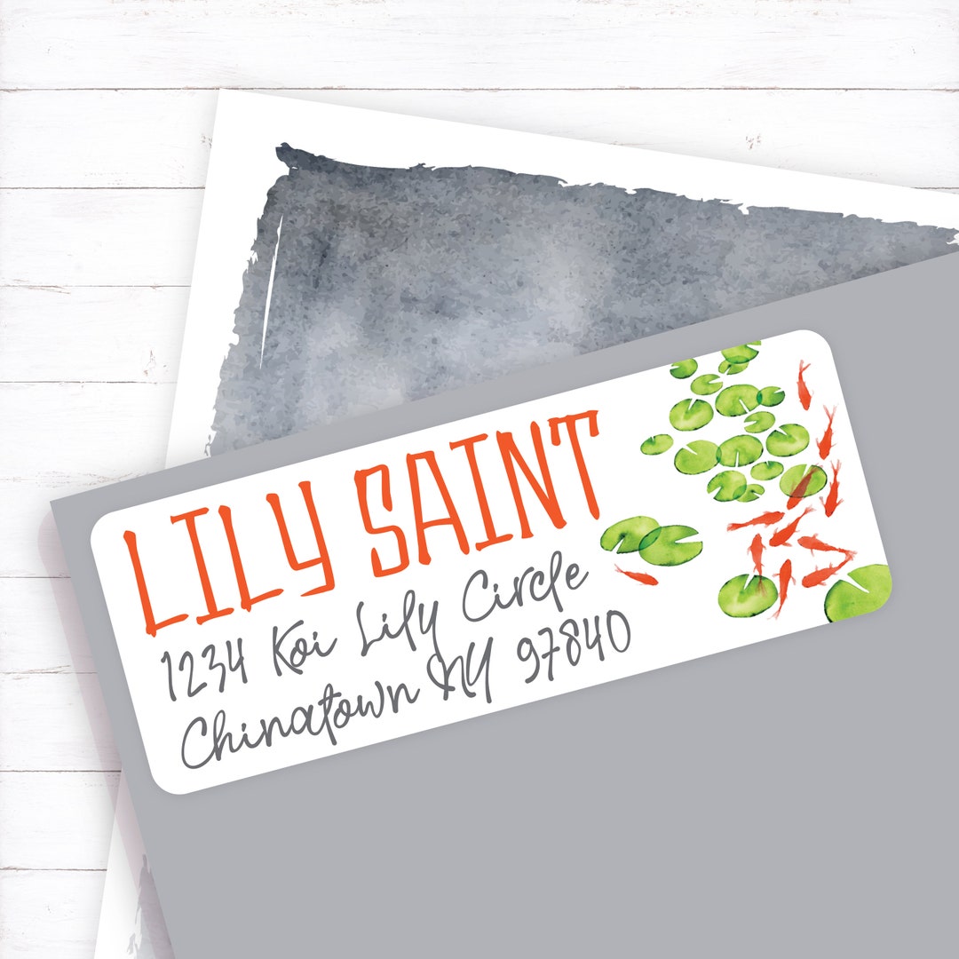 Koi Fish Return Address Labels in Colorful Japanese Watercolor ...