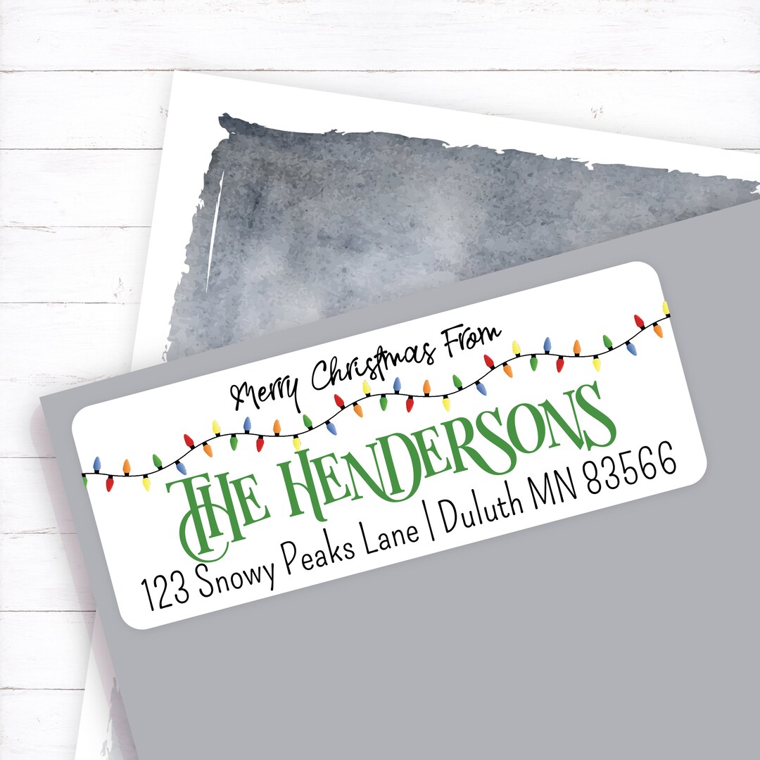 Christmas Tree Lights Return Address Label, Merry Christmas Holiday ...