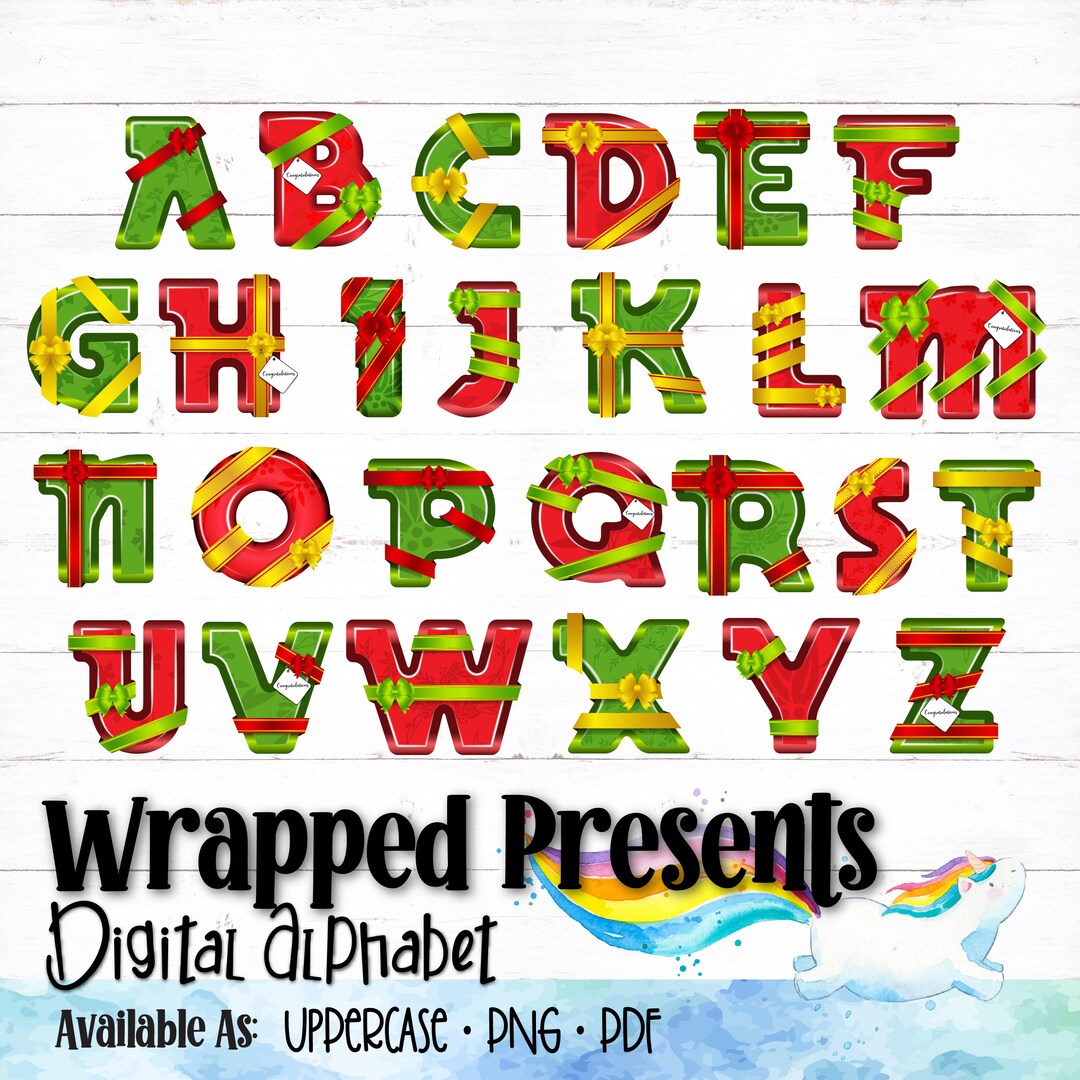 Christmas Present Printable Digital Alphabet, Christmas Letters ...