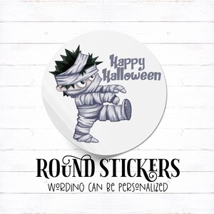 Halloween Sticker, Treat Bag Sticker, Mummy Sticker, Happy Halloween ...