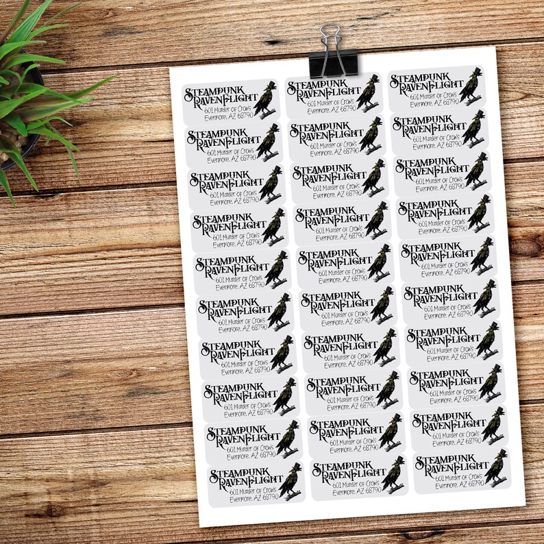 Steampunk Address Label, Steampunk Raven, Raven, Crow Address Sticker ...
