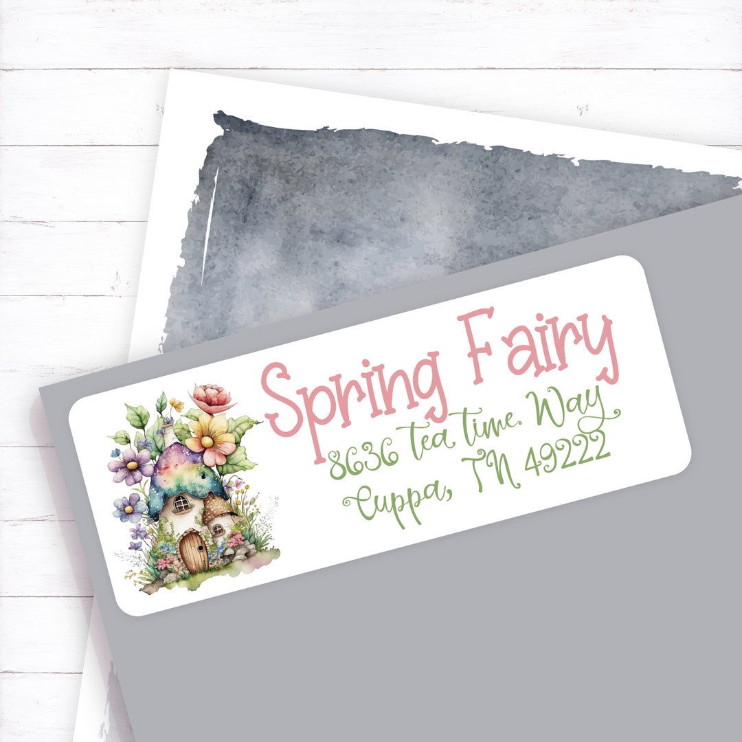 Spring Floral Fairy House Address Label, Fairy Flower Home Address ...