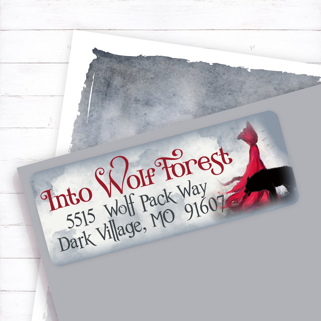 Red Riding Hood Gothic Address Label, Dark Gothic Wolf Address Sticker ...