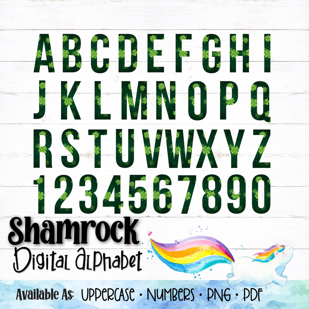 Printable Digital Alphabet Letters, Printable Numbers, Printable Letters, Shamrock Alphabet ...
