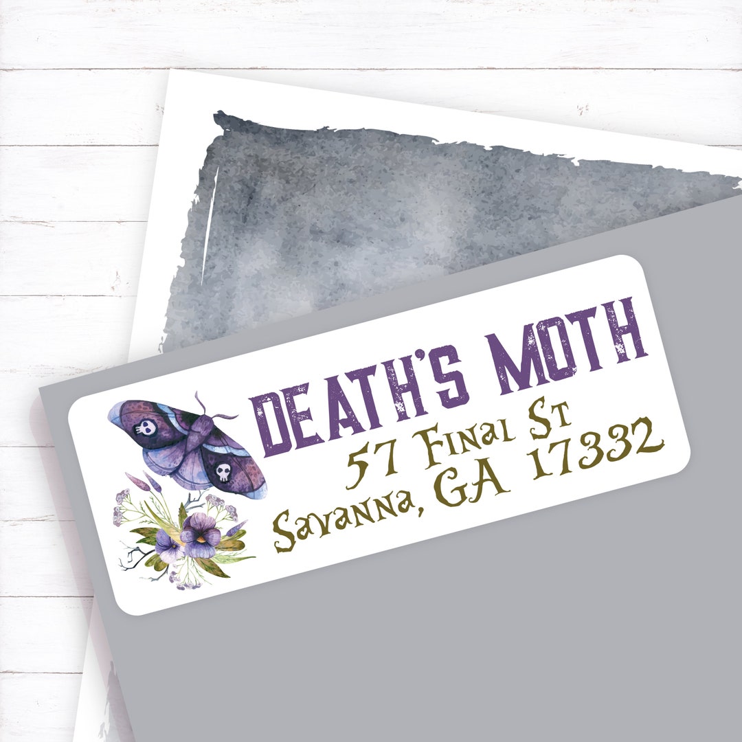 Deaths Head Moth With Gothic Floral Address Label, Purple Gothic Moth ...