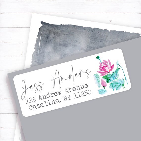 Lotus Flower Address Label Lily Flower Address Sticker Water - Etsy