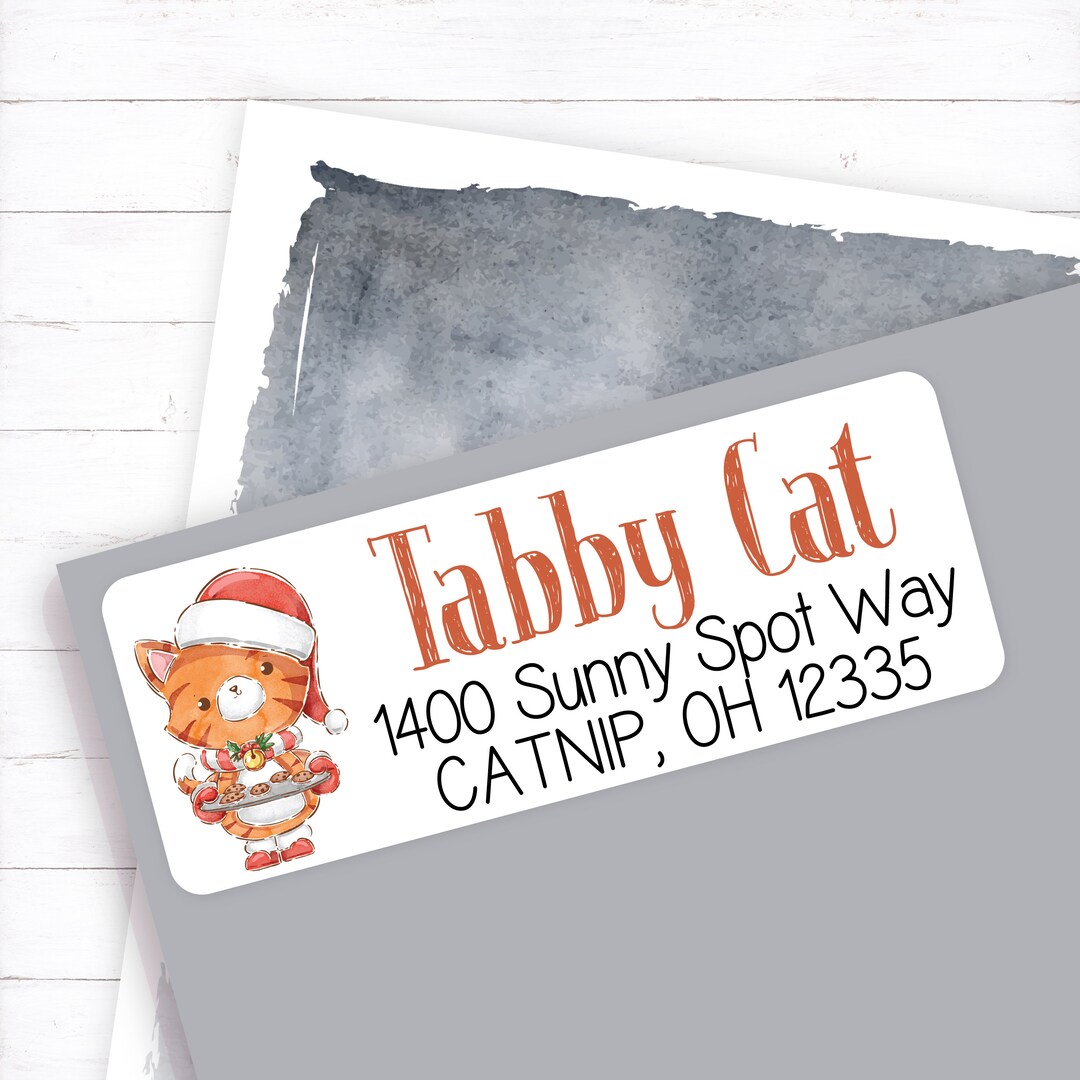 Christmas Kitty Custom Address Label, Sketch Christmas Return Labels ...