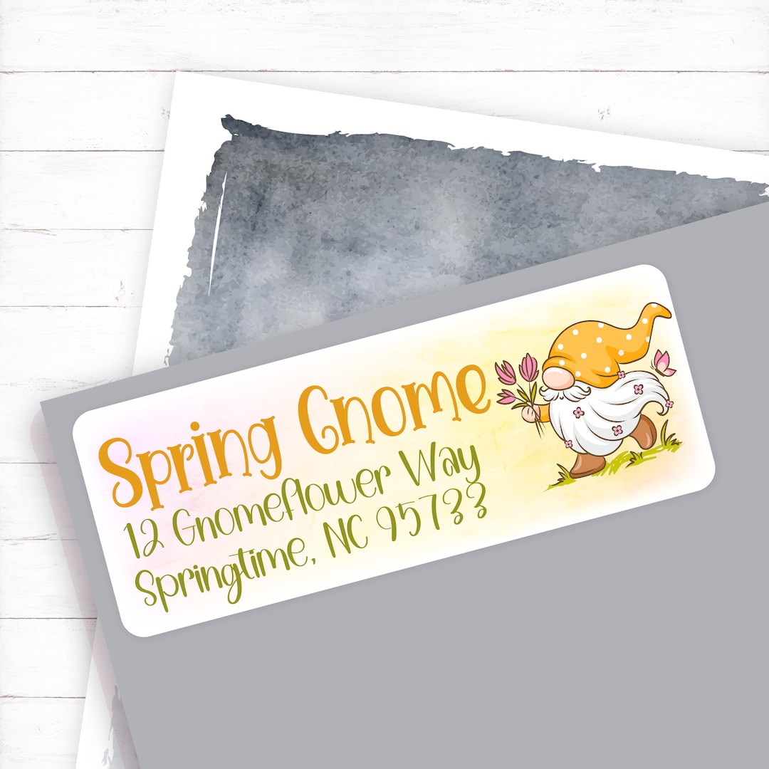 Spring Gnome Address Label, Floral Gnome, Summer Gnome, Gnome Address ...