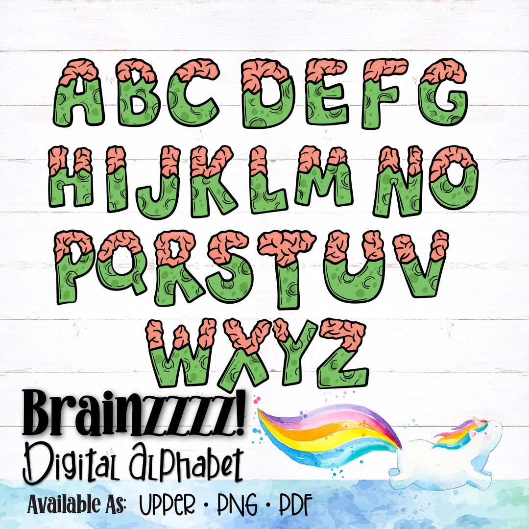 Zombie Brains Printable Digital Alphabet Letters, Brain Letters, Fun ...