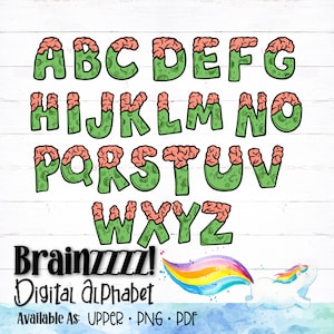 Zombie Brains Printable Digital Alphabet Letters, Brain Letters, Fun ...