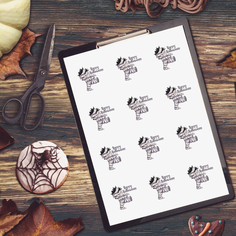 Halloween Sticker Treat Bag Sticker Mummy Sticker Happy - Etsy