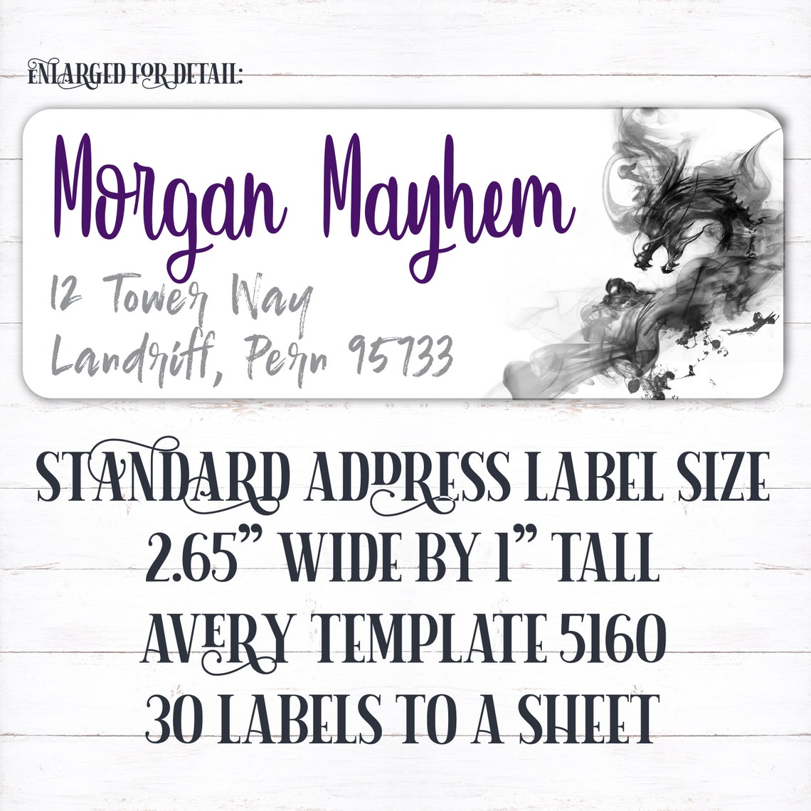 Smoke Dragon Personalized Return Address Labels, Fantasy Mail - Etsy